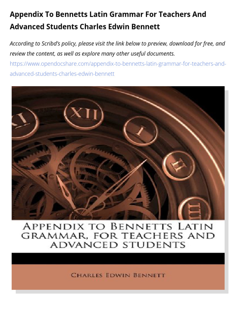 Appendix To Bennetts Latin Grammar For Teachers And Advanced Students ...