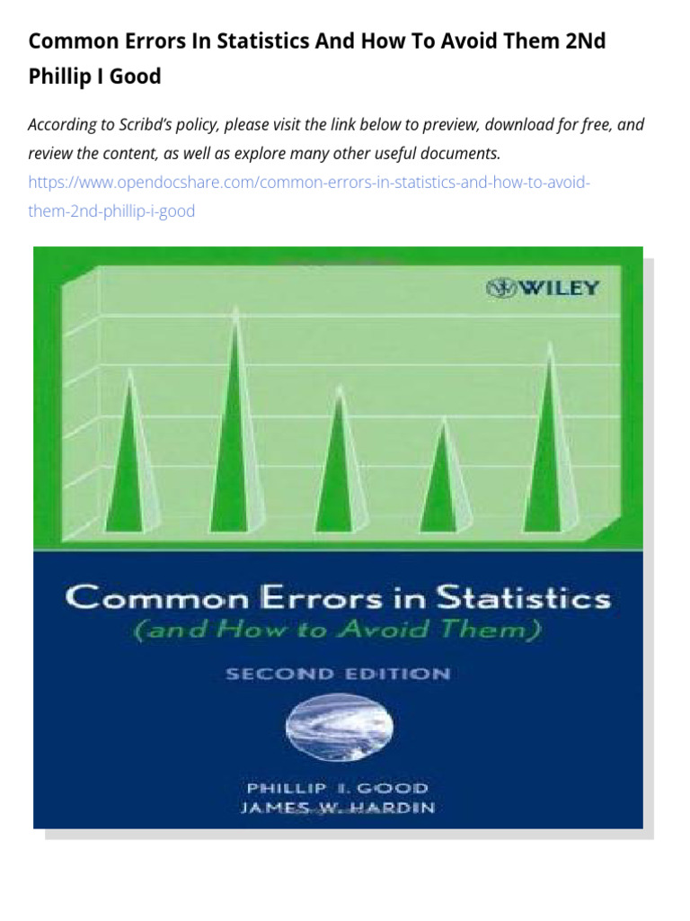 Common Errors In Statistics And How To Avoid Them 2nd Phillip I Good | PDF | Statistics | Hypothesis