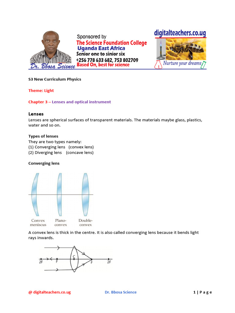 S3 New Curriculum Physics Notes Chapter 3 - Lenses and Optical ...