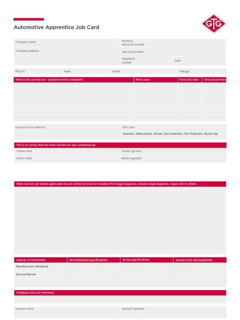 Jobcard Template (1) | PDF