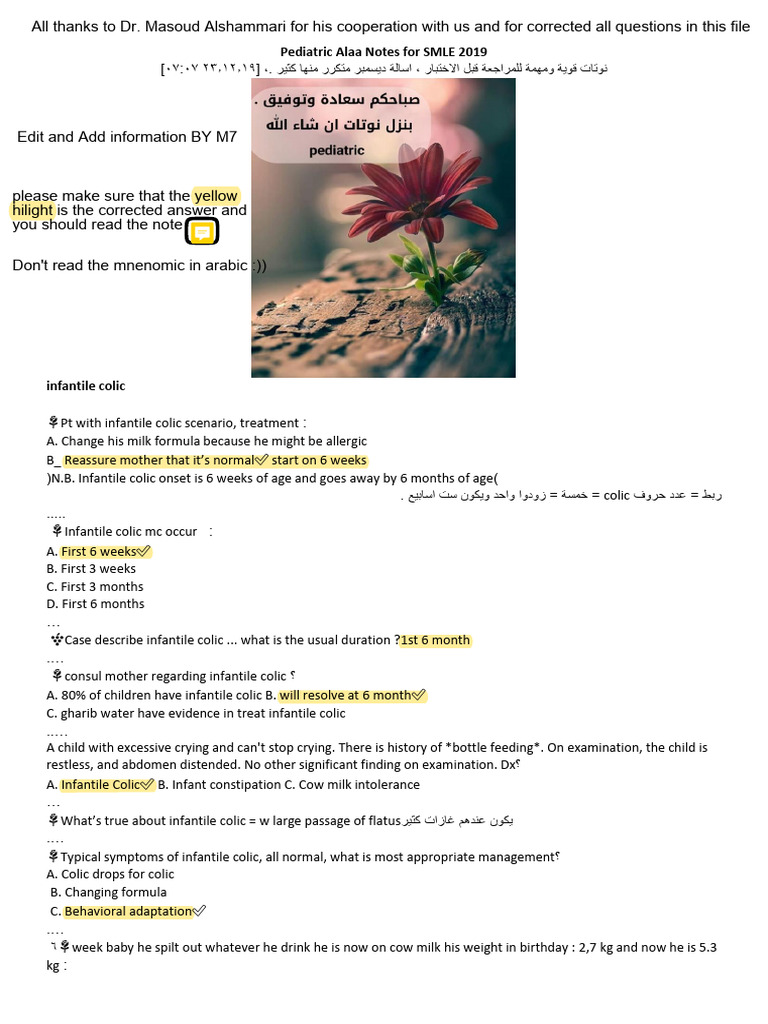 Pedia Alaa 2019 Corrected by M7.PDF | PDF | Meningitis | Pneumonia