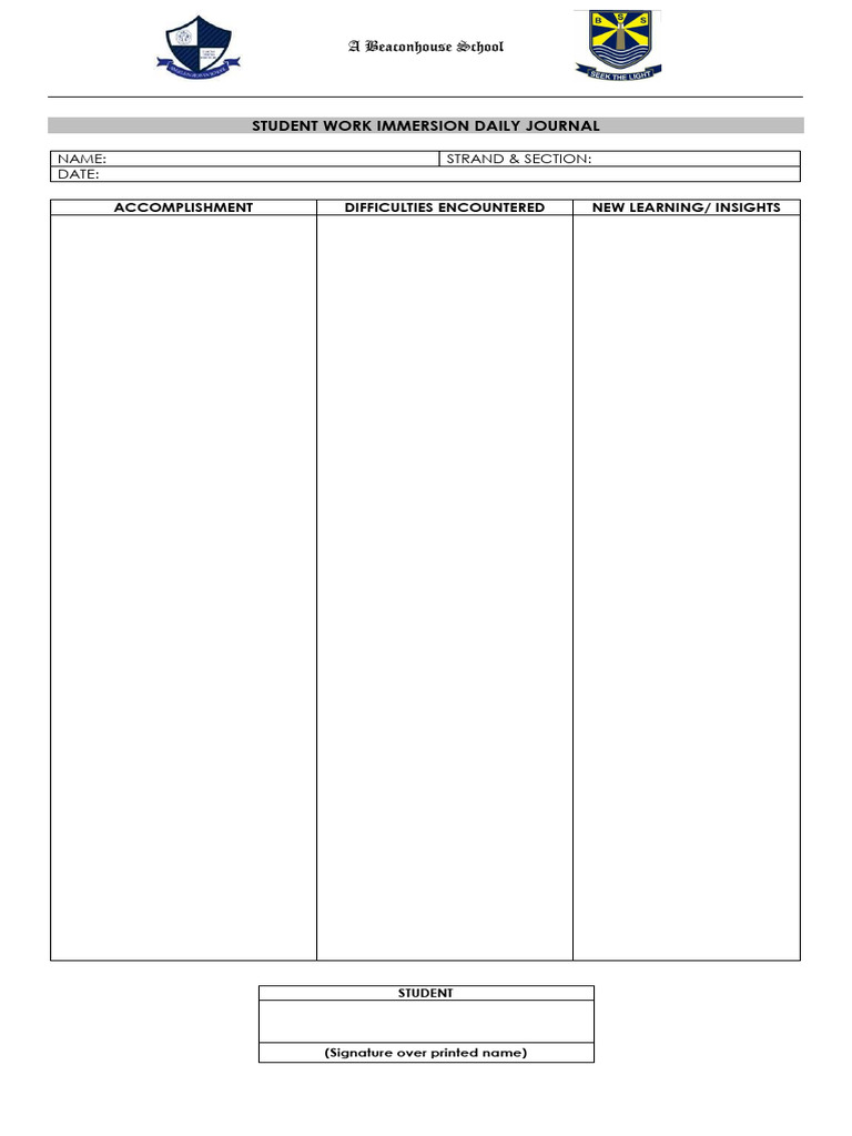 Work Immersion Daily Journal | PDF