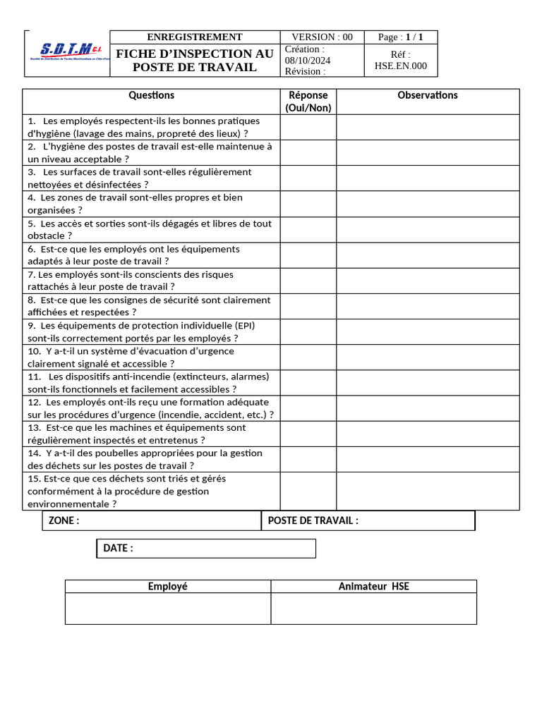 Fiche D'inspection | PDF