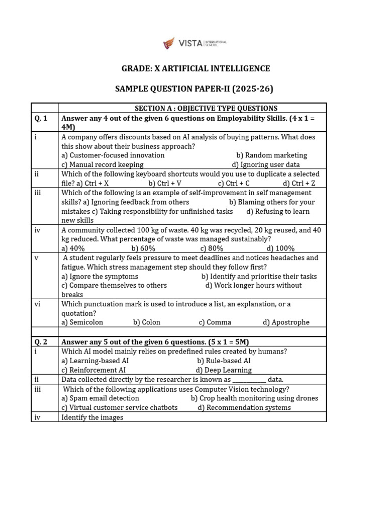 Ai - Sample Question Paper-II | PDF | Artificial Intelligence ...