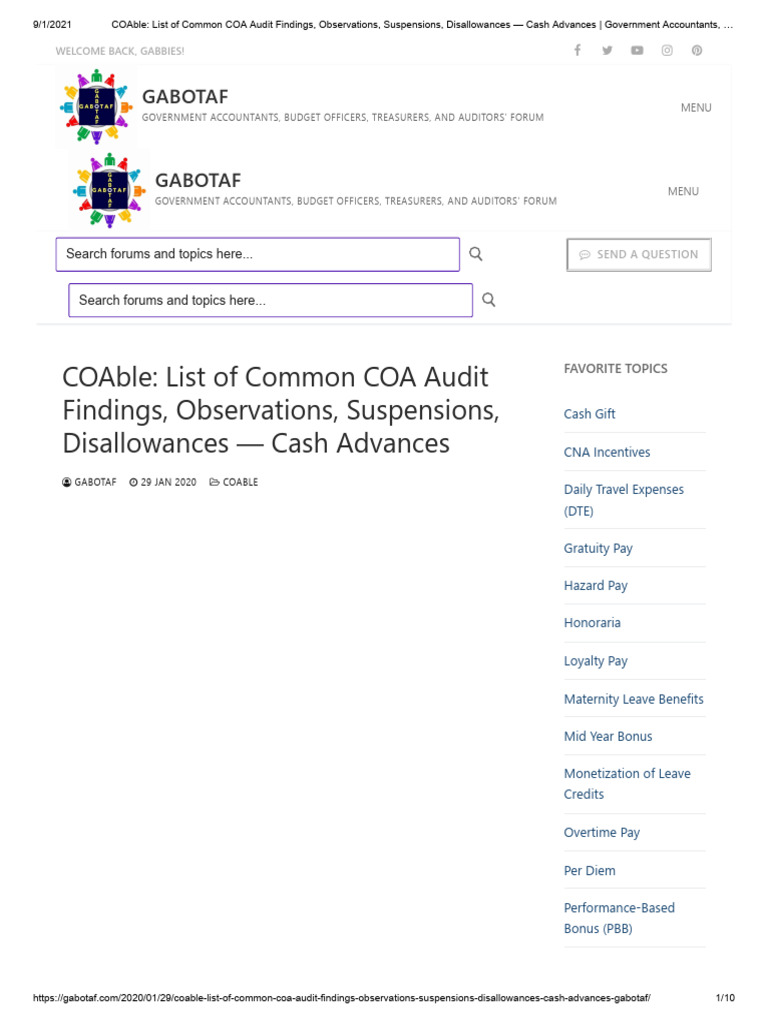 COAble_ List of Common COA Audit Findings, Observations, Suspensions ...
