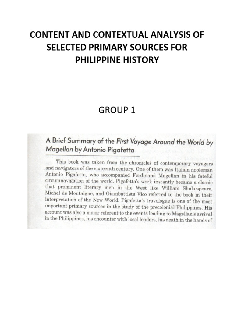 Content and Contextual Analysis of Selected Primary Sources For ...