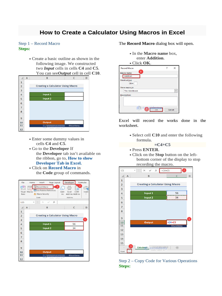 How To Create A Calculator Using Macros in Excel | PDF | Microsoft ...