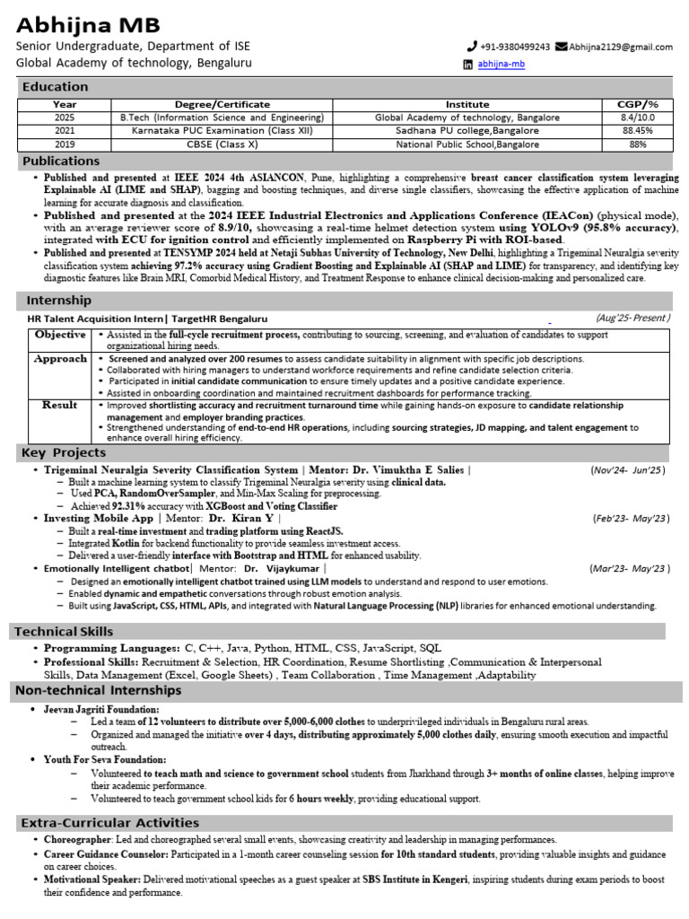 Abhijna Mb Resume | PDF | Usability | Computing
