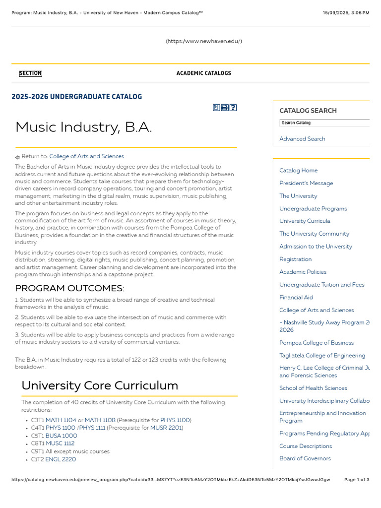 Program: Music Industry, B.A. - University of New Haven - Modern Campus ...
