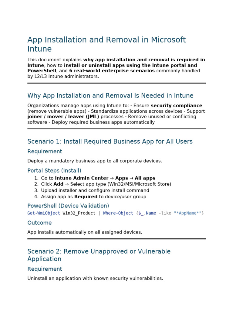 Intune App Installation And Removal – 6 Scenarios | PDF | Application ...