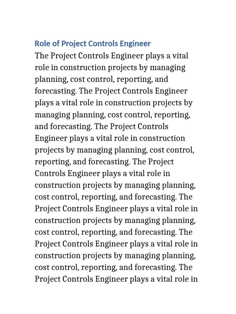 Role of Project Controls Engineer | PDF