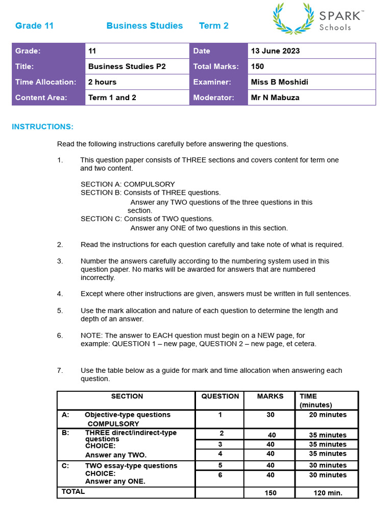 BS Grade 11 Paper 2 Fixed | PDF | Franchising | Business Economics