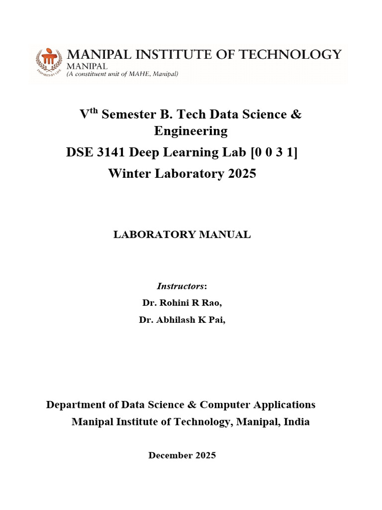 DSE 3141 DL Winter Lab Lab Manual 2025 | PDF | Tensor | Deep Learning