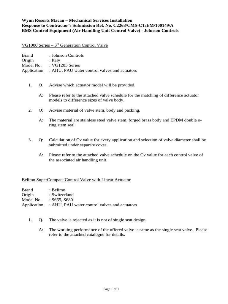 Johnson Controls - AHU Control Valves | PDF