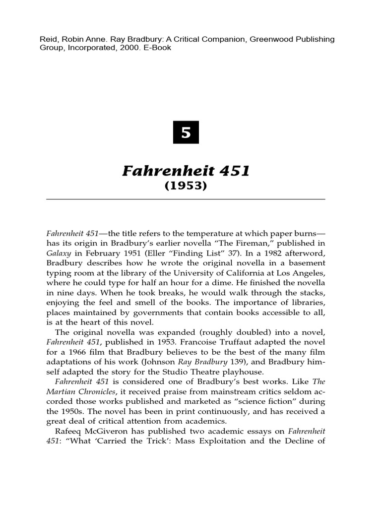 Ray Bradbury A Critical Companion - (Fahrenheit 451) | PDF