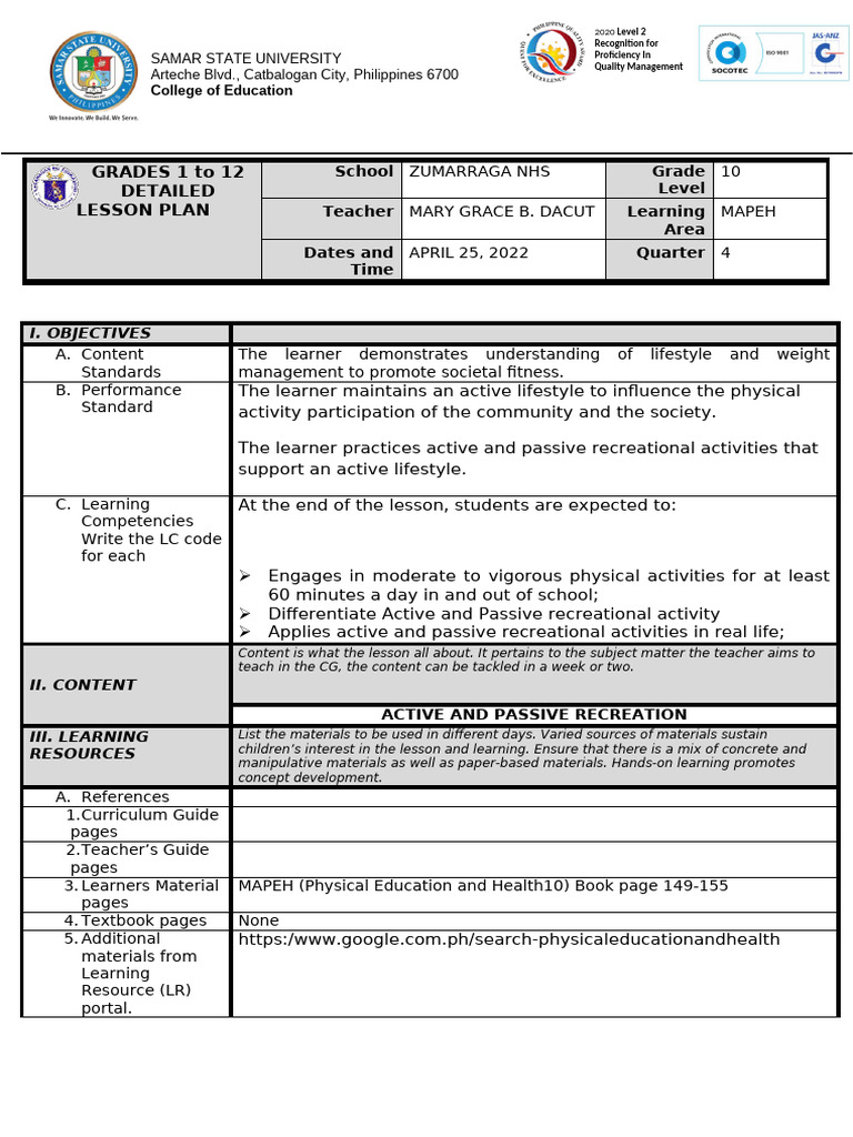 Grace_ Dlp 4th Week | PDF | Cheerleading | Learning