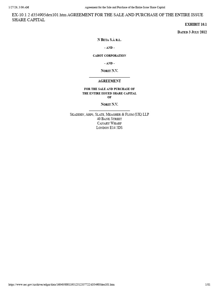 Agreement for the Sale and Purchase of the Entire Issue Share Capitalk ...