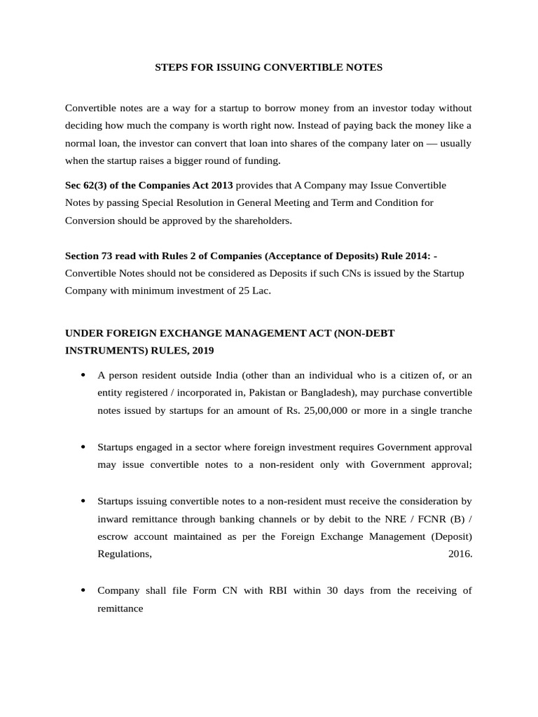 Steps For Issuing Convertible Notes | PDF | Securitization ...