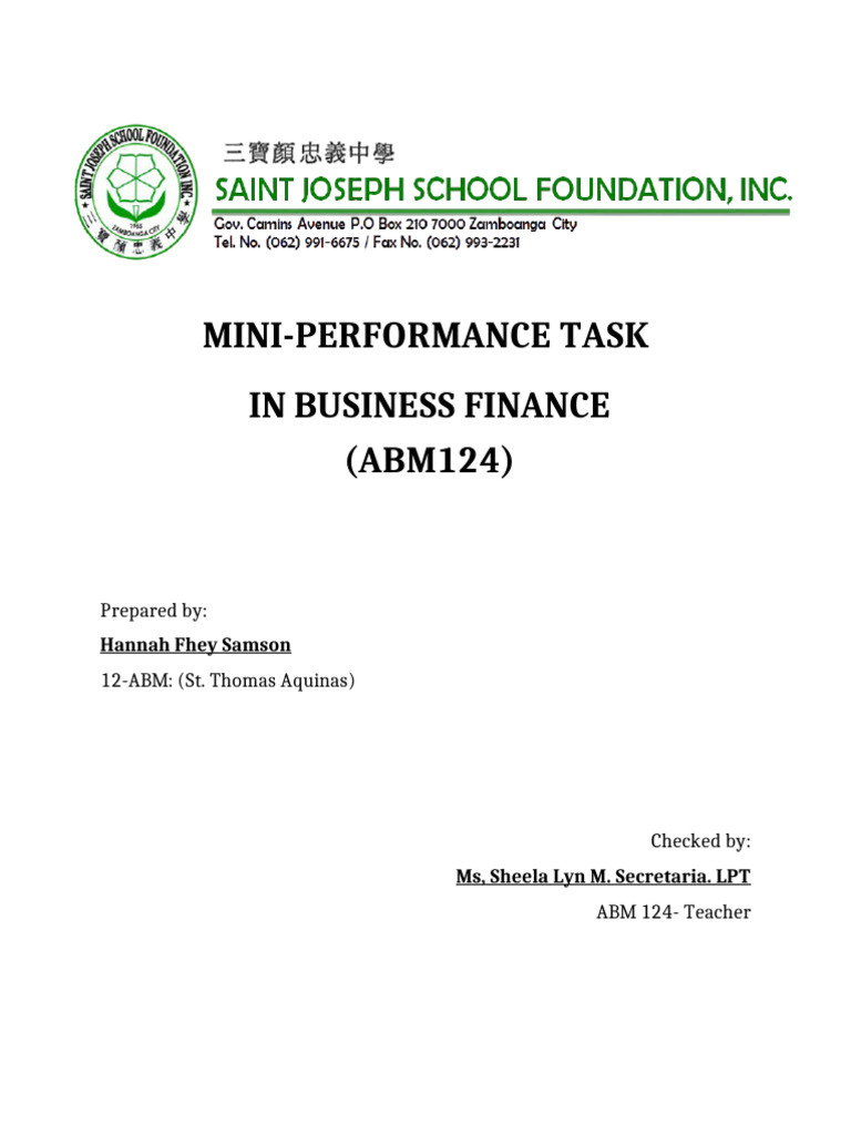 Mini Performance Task (Abm124) | PDF | Risk | Investment Management
