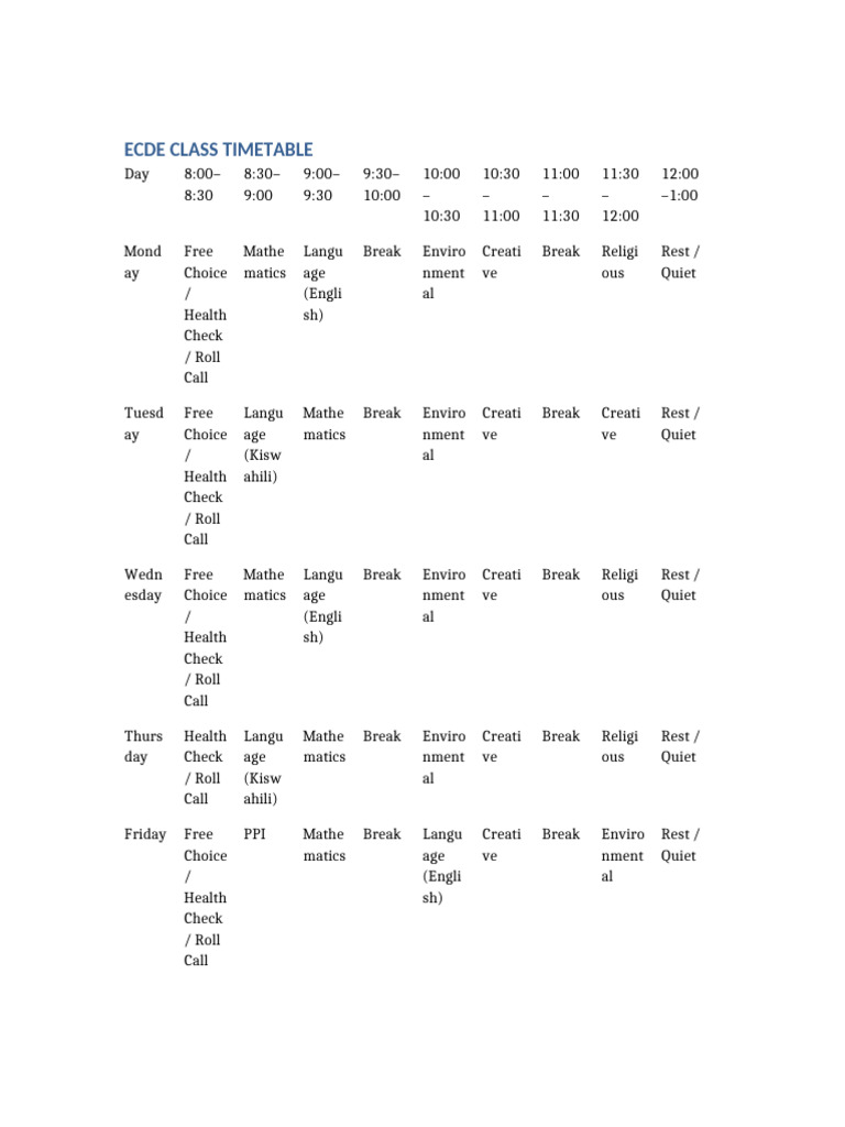 ECDE Class Timetable | PDF