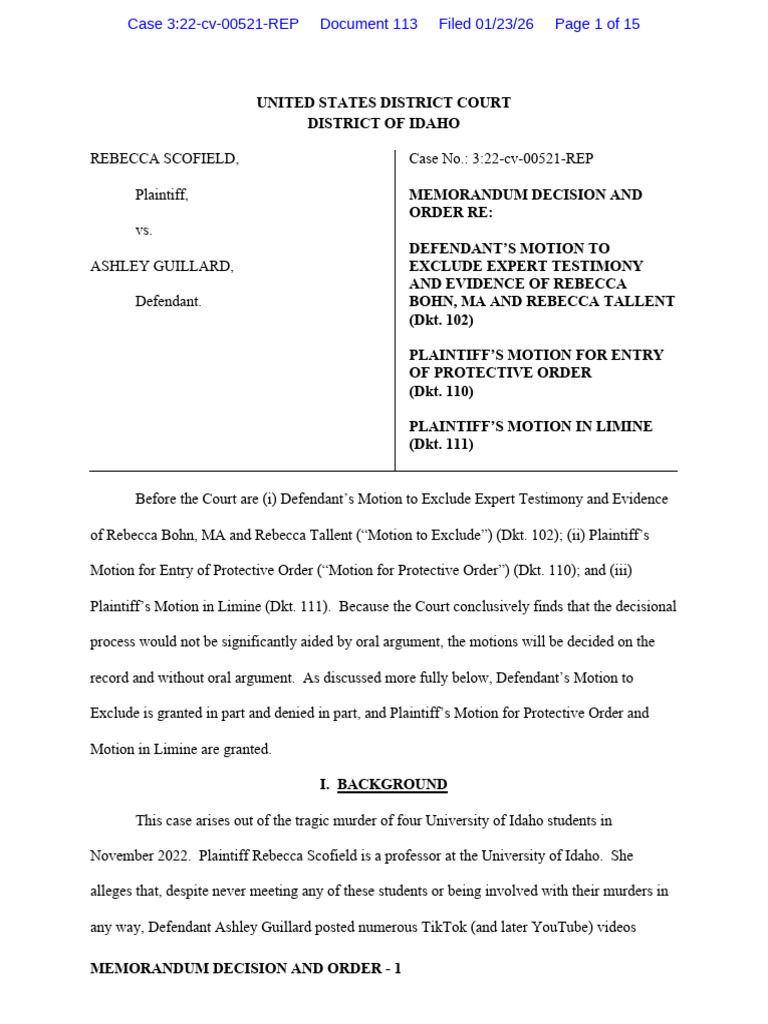 Scofield v. Guillard Doc #113 | PDF | Daubert V. Merrell Dow ...