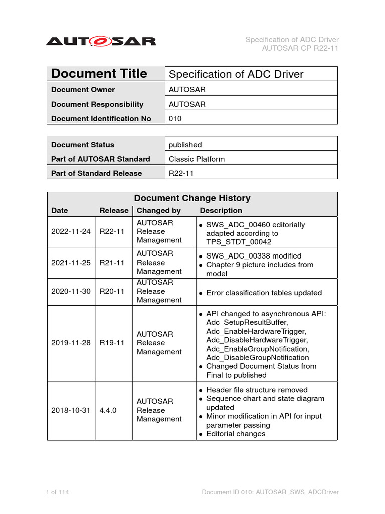 AUTOSAR SWS ADCDriver | PDF | Analog To Digital Converter | Microcontroller