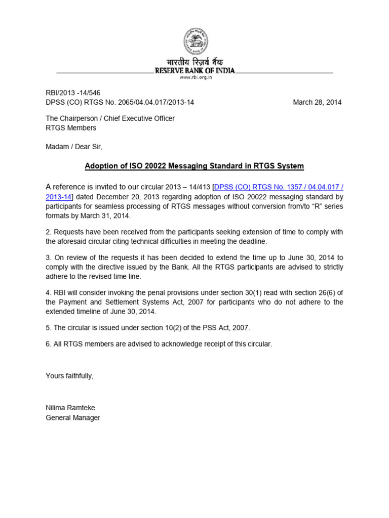 RBI Notification UTR | PDF