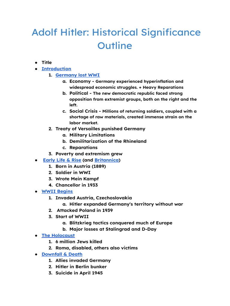 Adolf Hitler_ Historical Significance Outline (2) | PDF