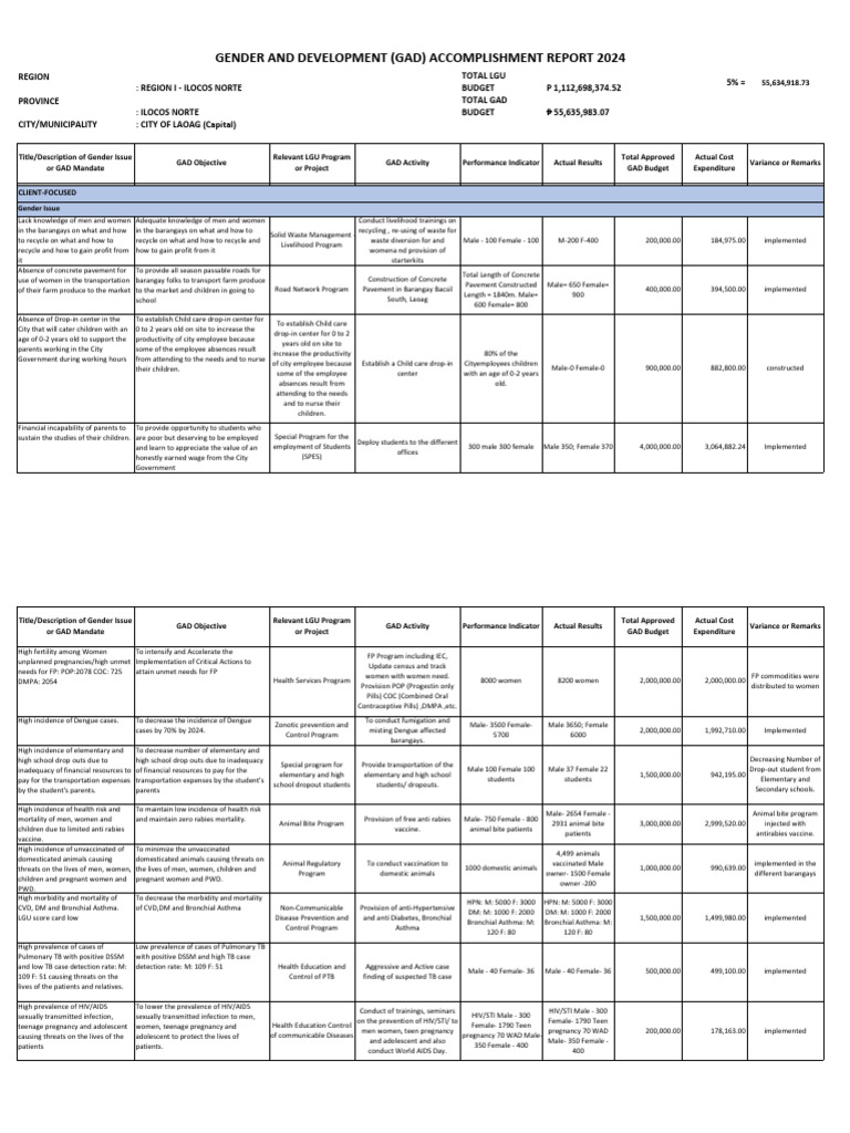 GAD Accomplishment Report 2024 | PDF | Sexually Transmitted Infection ...