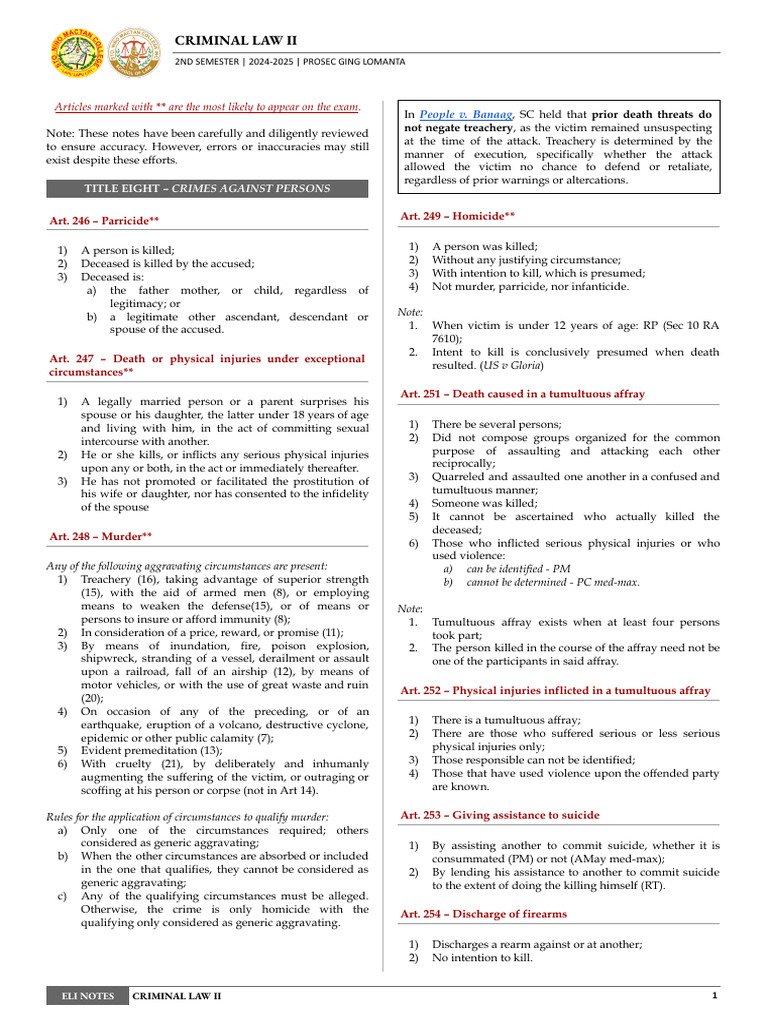 Criminal Law II - Notes | PDF | Criminal Law | Reproductive Rights