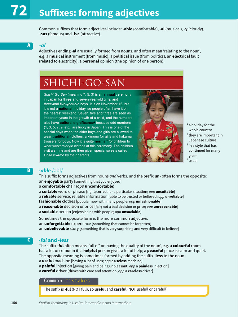 Unit 72 - Suffixes Forming Adjectives - 4th Edition - Voc in Use - Pre ...