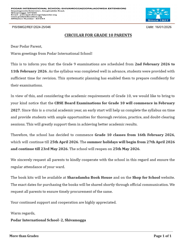 Grade 10th Circular | PDF