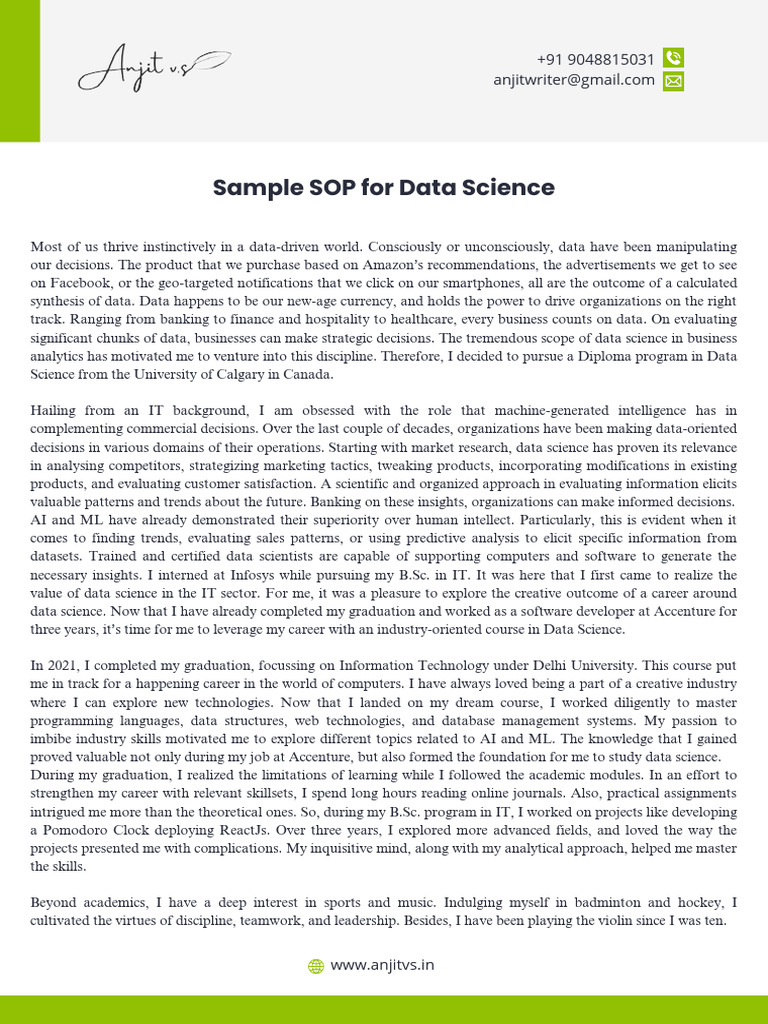 Sample SOP For Data Science - 2 | PDF | Data | Science