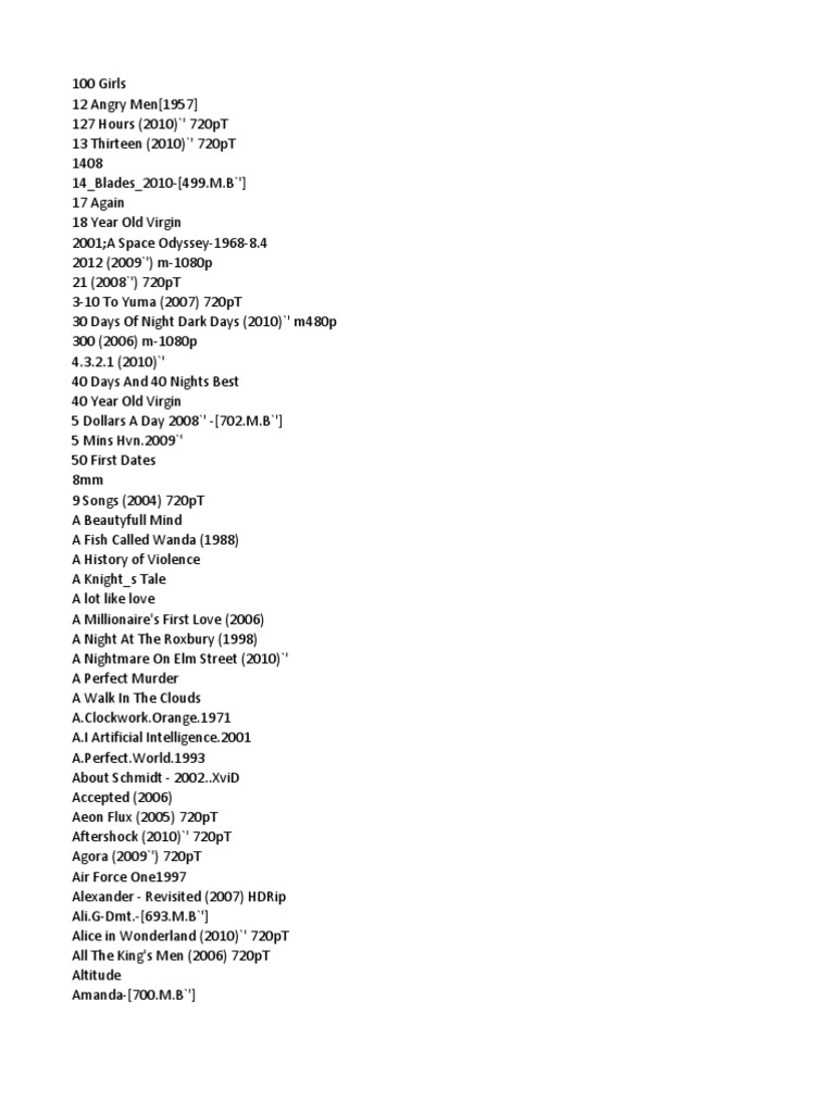 Comprehensive Movie Title List | PDF | Sports & Recreation | Young Adult