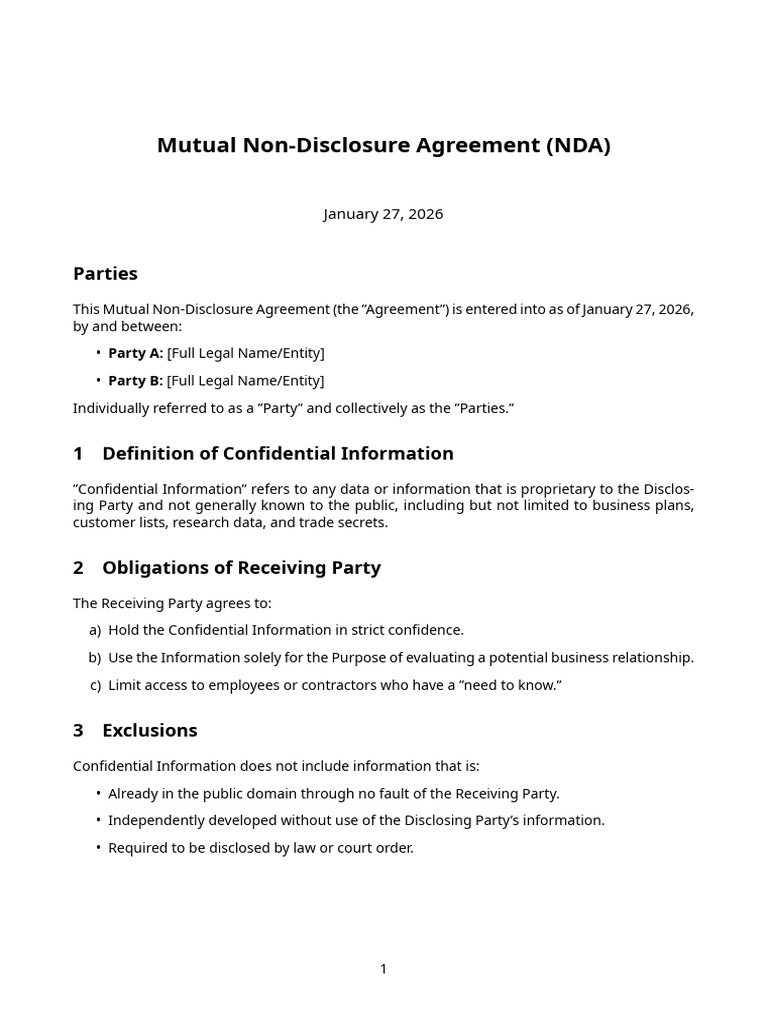 Legal NDA Template | PDF