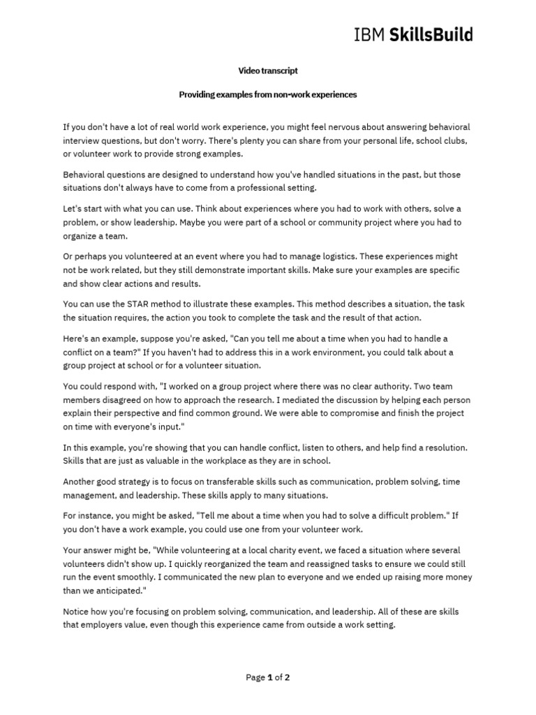 Providing Examples From Non-work Experiences_video_transcript | PDF ...