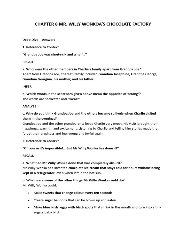 Willy Wonka's Chocolate factory QA | PDF