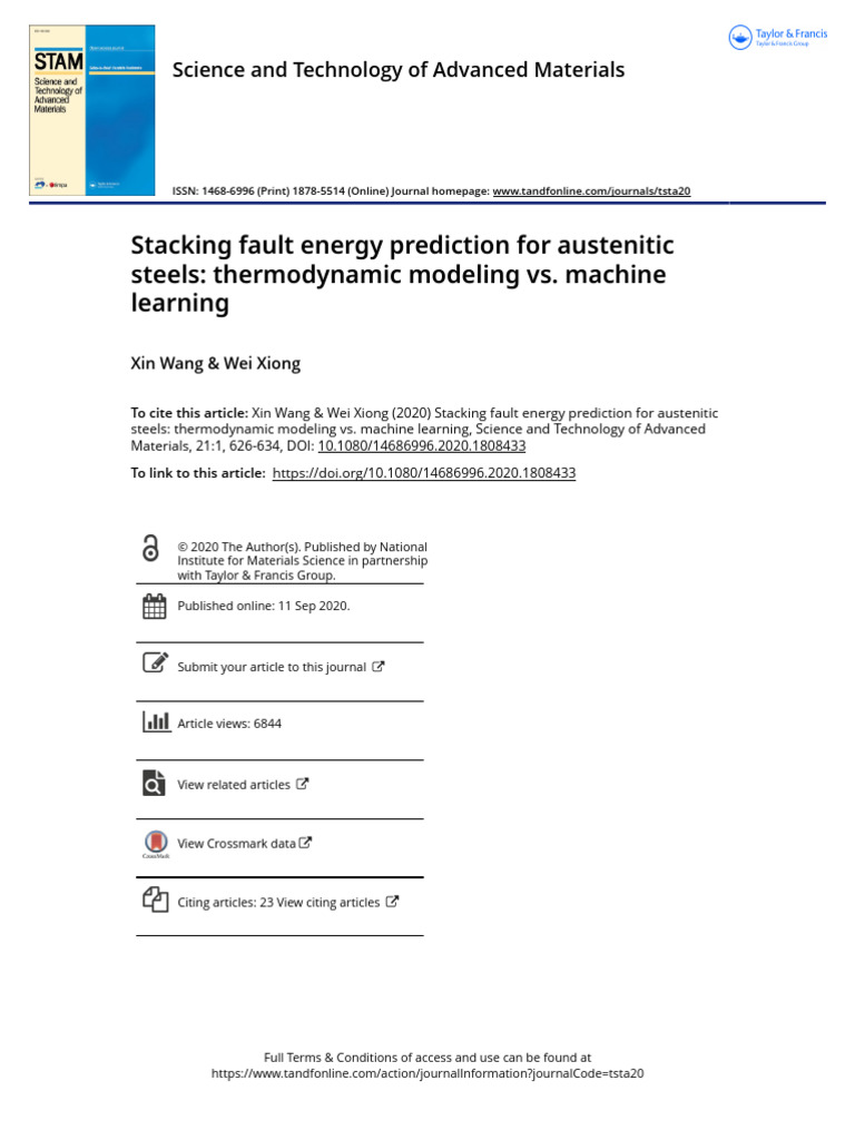 Stacking Fault Energy Prediction For Austenitic Steels Thermodynamic ...