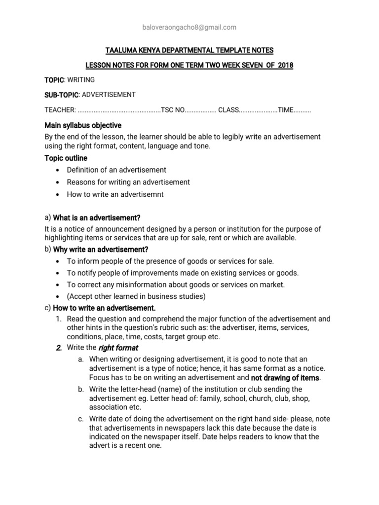 Writing An Advertisement | PDF