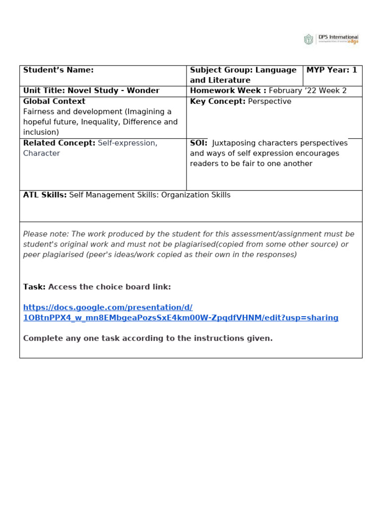 MYP 1 HW Feb WK2 | PDF