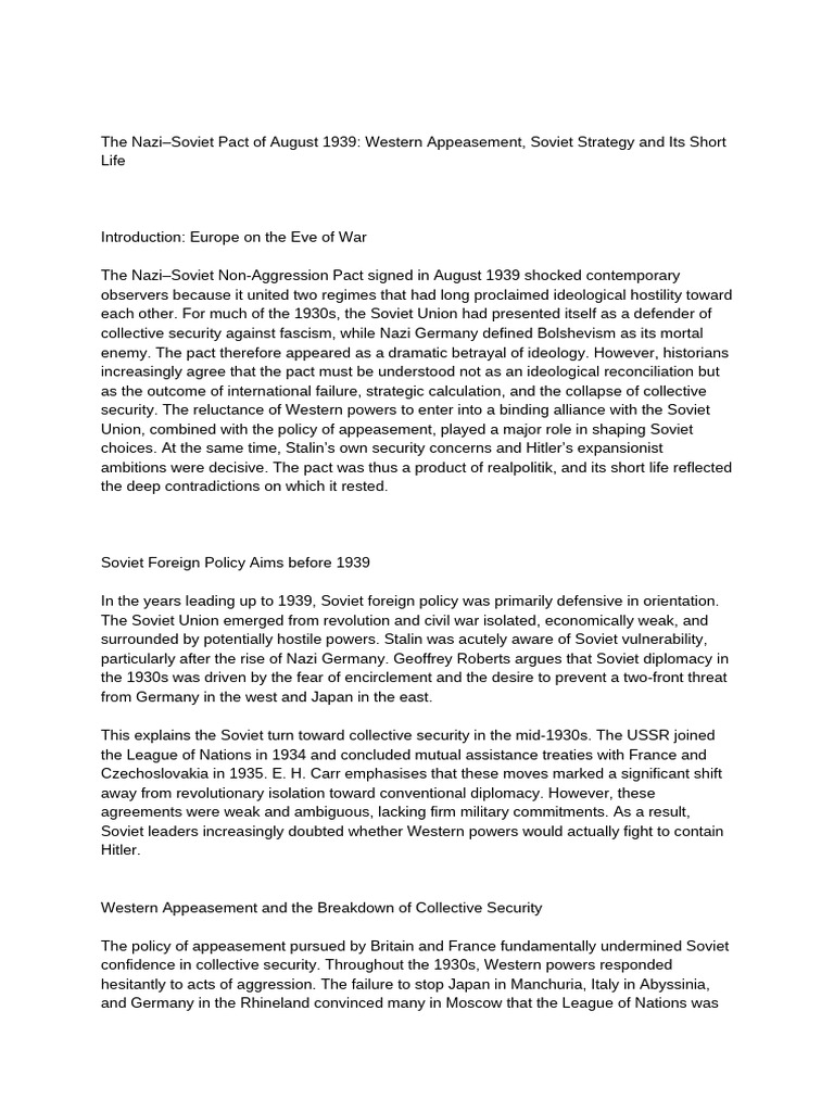 The Nazi-Soviet Pact of August 1939 - Western Appeasement, Soviet ...