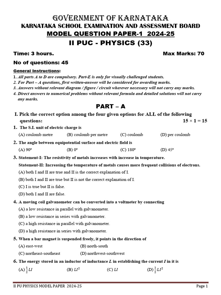 PHYSICS MIDTERM 3 MODEL PAPERS-2023-24-1 | PDF | Series And Parallel Circuits | Electric Current