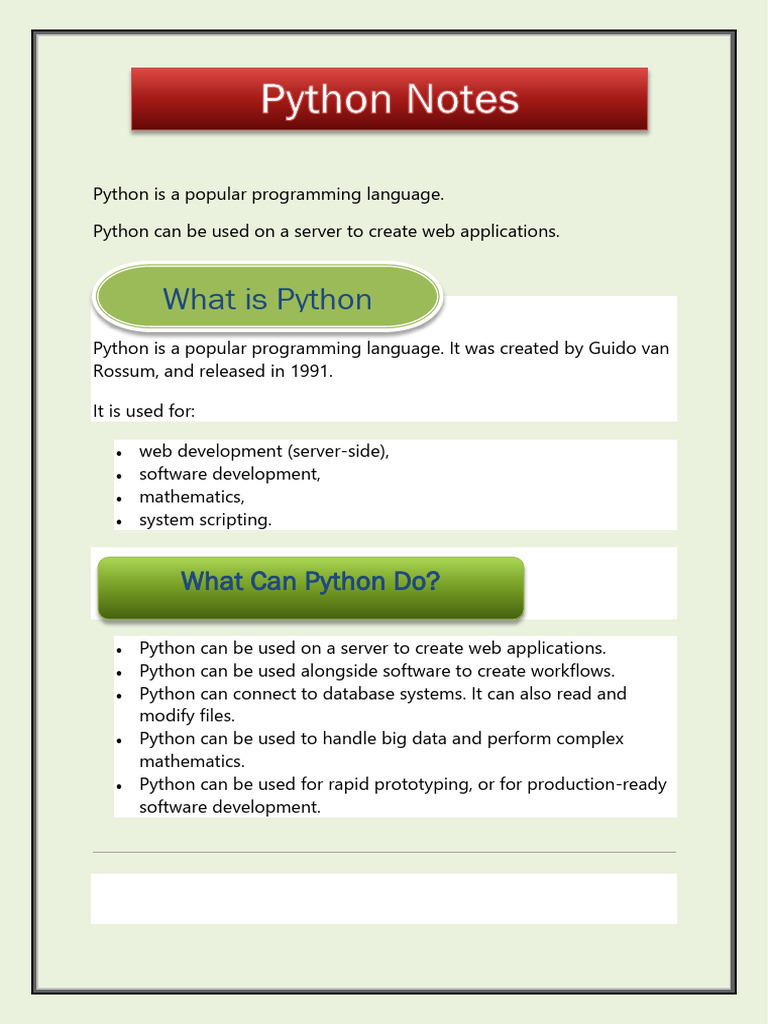 Python Notes Complete | PDF | Data Type | Python (Programming Language)