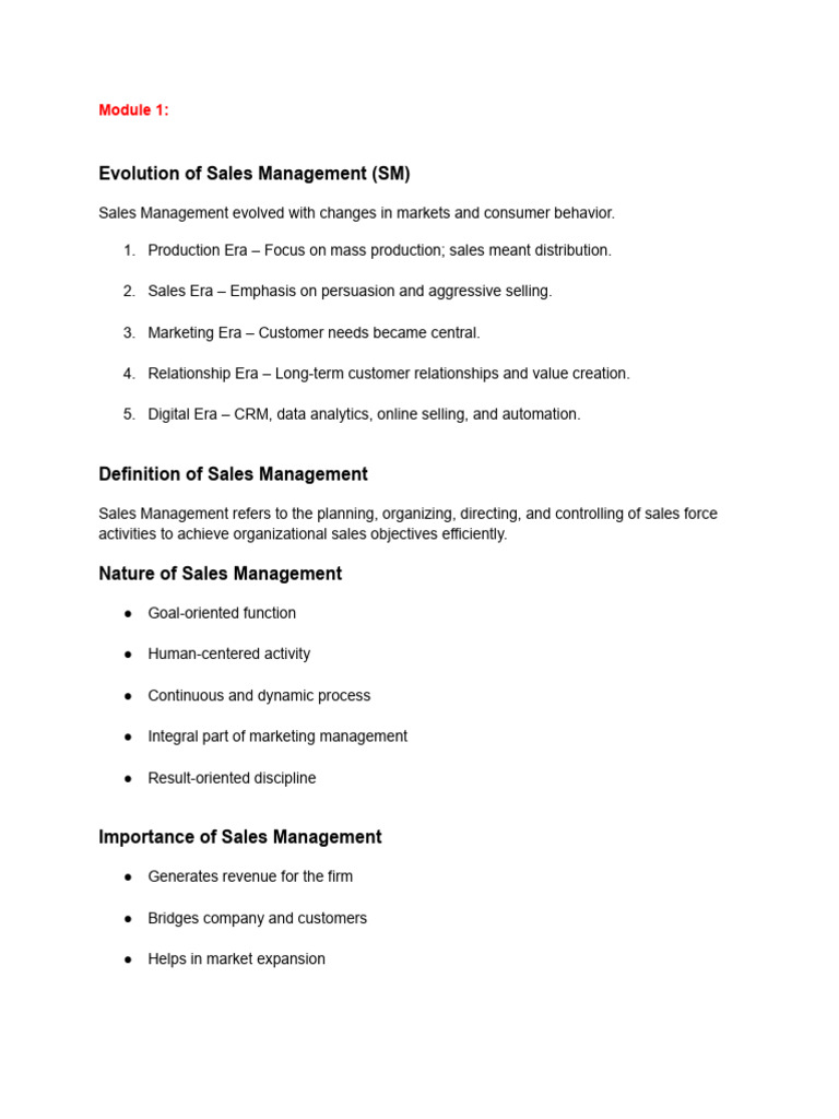 Evolution of Sales Management (SM) | PDF | Sales | Logistics