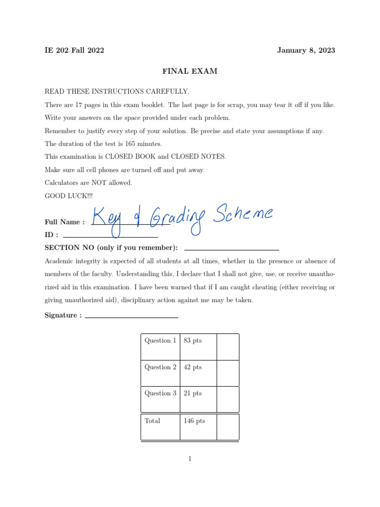 Fall 2022 Final Exam Key and Grading Scheme Corrected ...