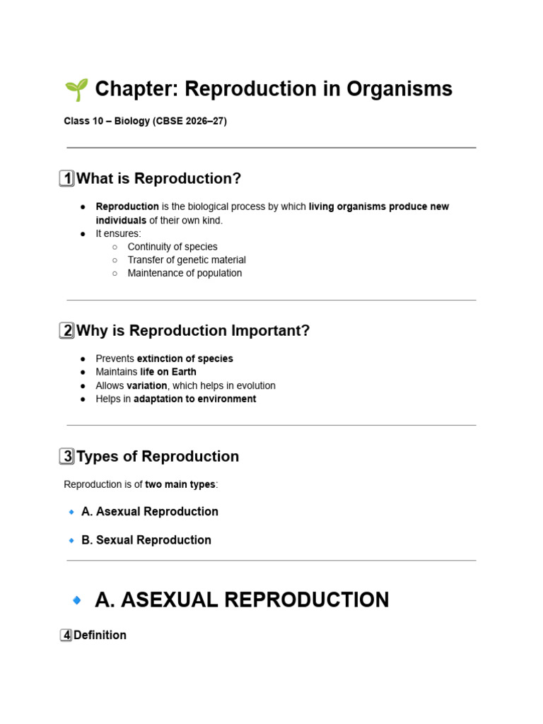 Reproduction in an organism | PDF | Reproduction | Sexual Reproduction
