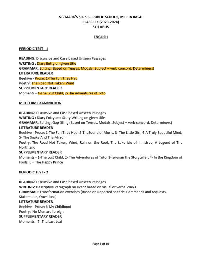 Class - IX Syllabus | PDF