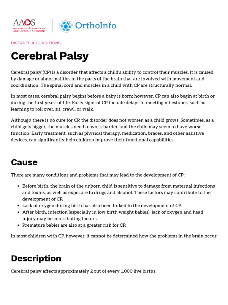 Cerebral Palsy - OrthoInfo - AAOS | PDF | Cerebral Palsy | Diseases And ...
