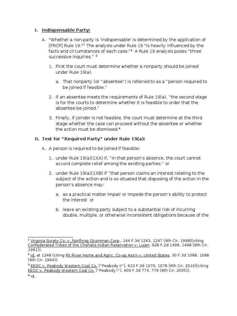 Indispensable Party Analysis | PDF | Federal Rules Of Civil Procedure ...