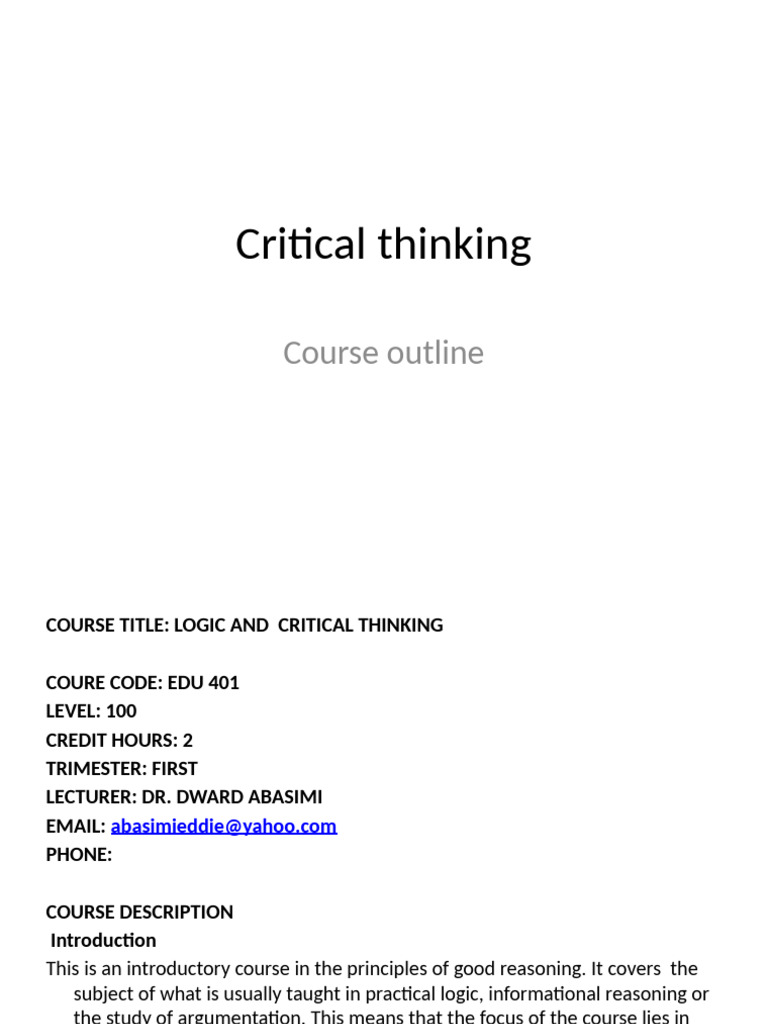 Critical Thinking Outline 1 | PDF